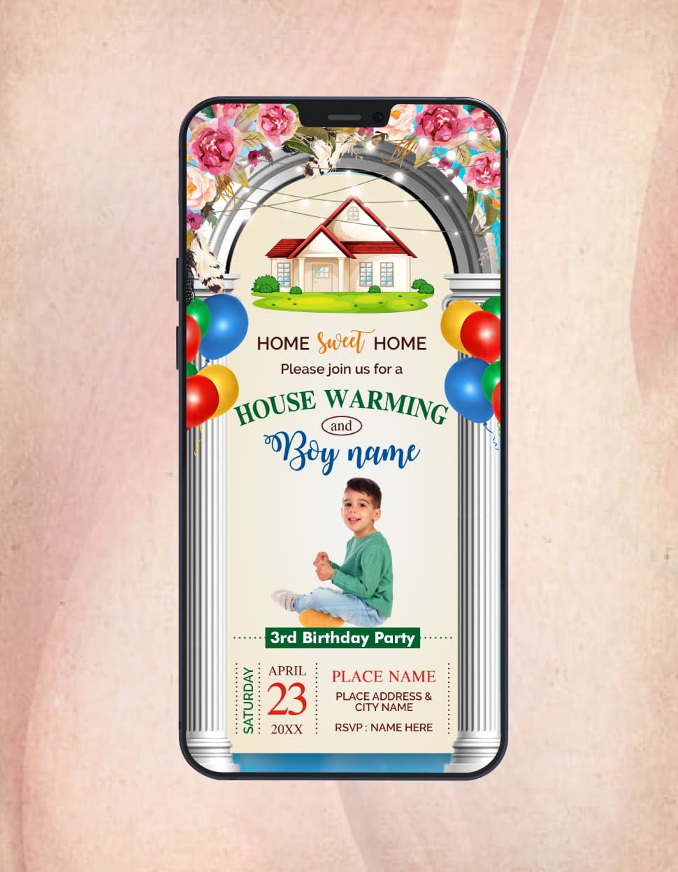 Housewarming Birthday Invitations | Home Sweet Home Theme with Boy’s P ...