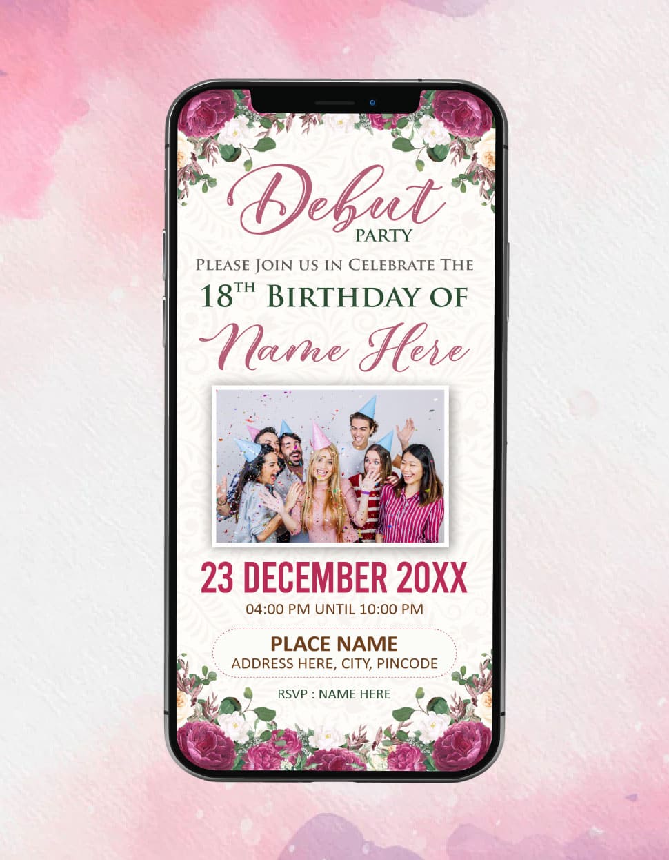 18th Birthday Layout Debut Invitation | Elegant Floral Celebration E-I ...