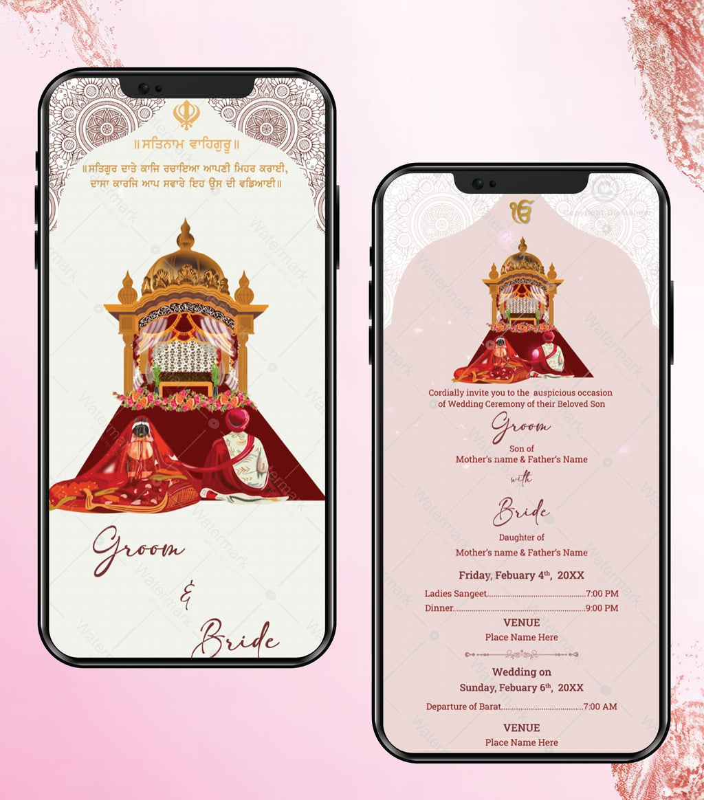 Anand Karaj Wedding Invitation Video | Punjabi Vertical Palki Theme Di ...