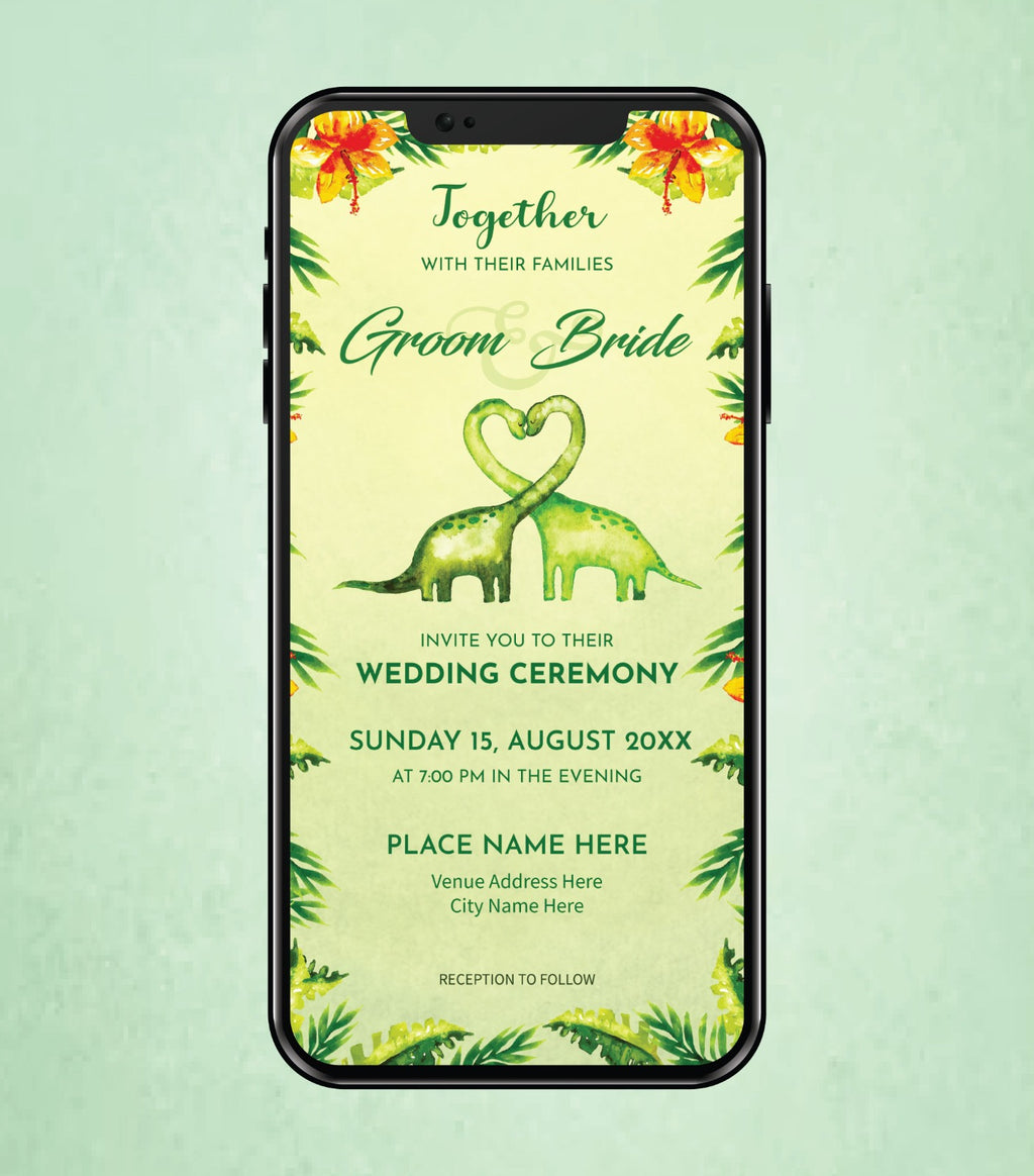 Animal Wedding Invitation Card | Cute Dinosaur Theme Wedding Ceremony ...