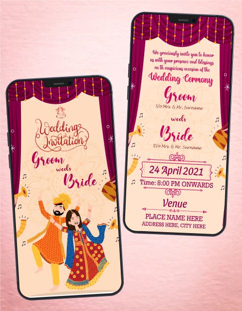 Bhangra Theme Wedding Invitation | Vibrant Punjabi Couple E-Invite | W ...