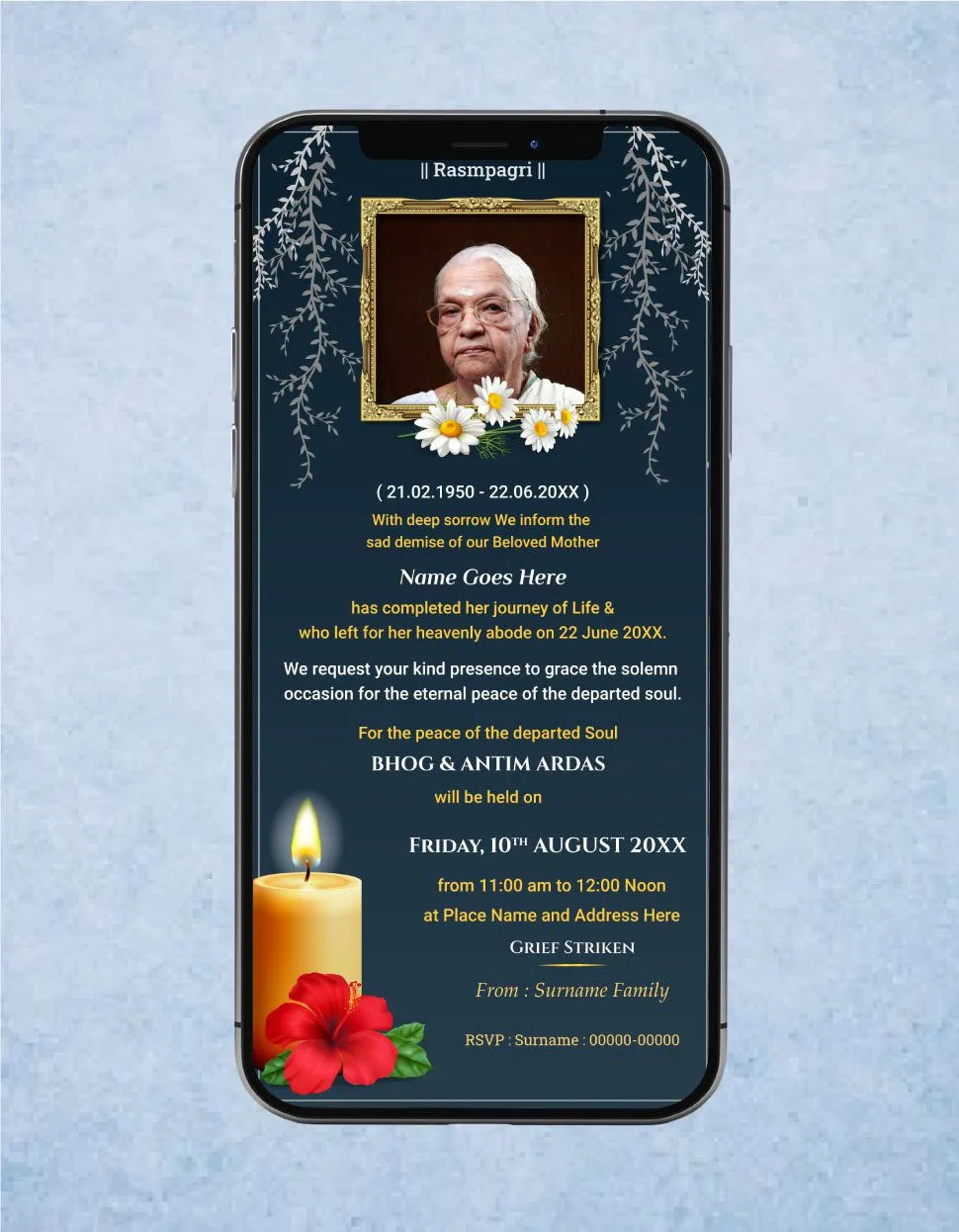 Bhog & Antim Ardas Card | Elegant Remembrance Ceremony Invitation | BH ...
