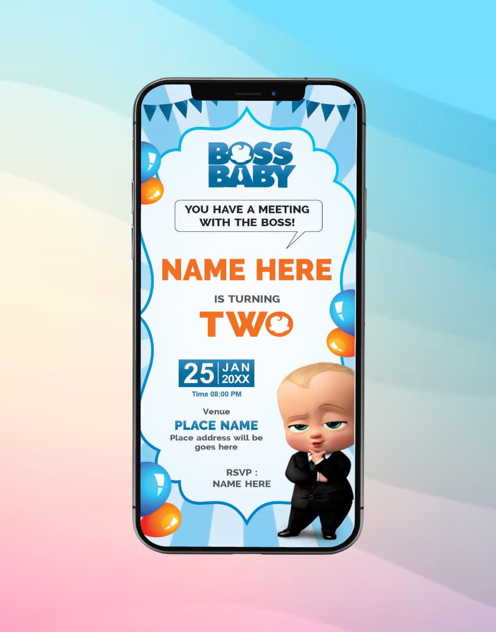 Boss Baby Theme Birthday Invitation | Custom 2nd Birthday E-Invite Des ...