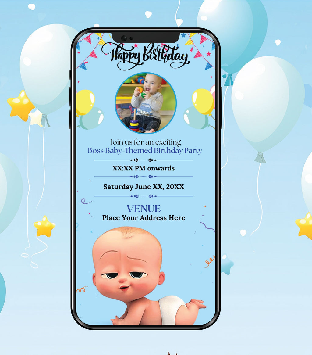 Boss Baby Birthday Invitation Card | Fun Cartoon Theme Digital E-Invit ...