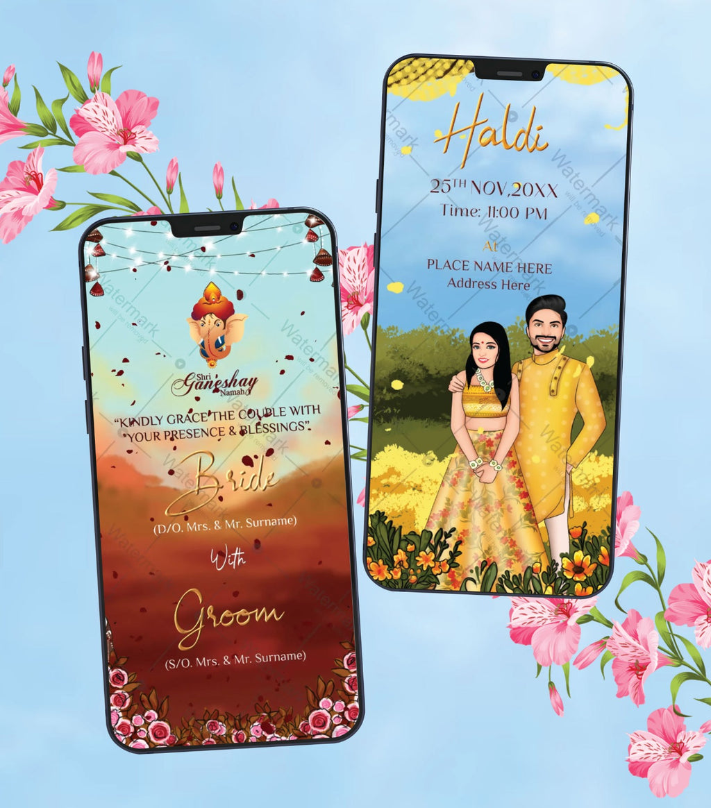 Caricature Wedding Function Invitation Video | Haldi & Wedding Ceremon ...