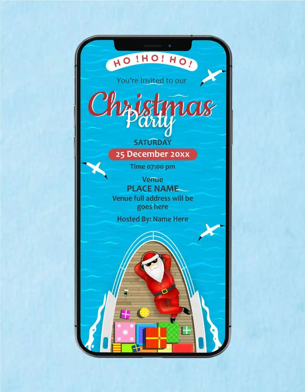 Christmas Invitation Card | Santa on a Boat Fun Party E-Invite | IM-23 ...