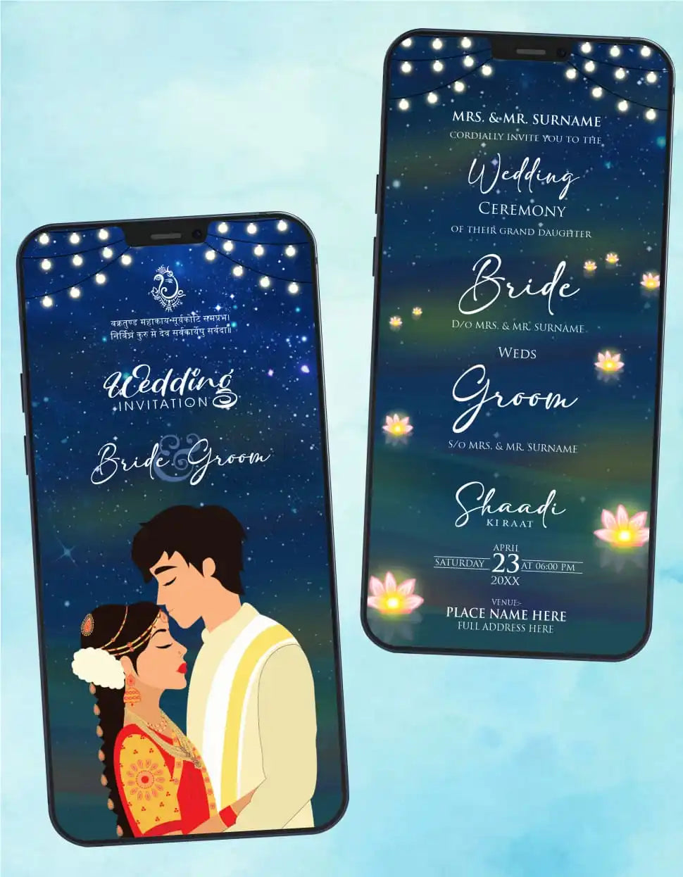 Custom Caricature Wedding Invite | Romantic Night Sky Shaadi eCard | W ...