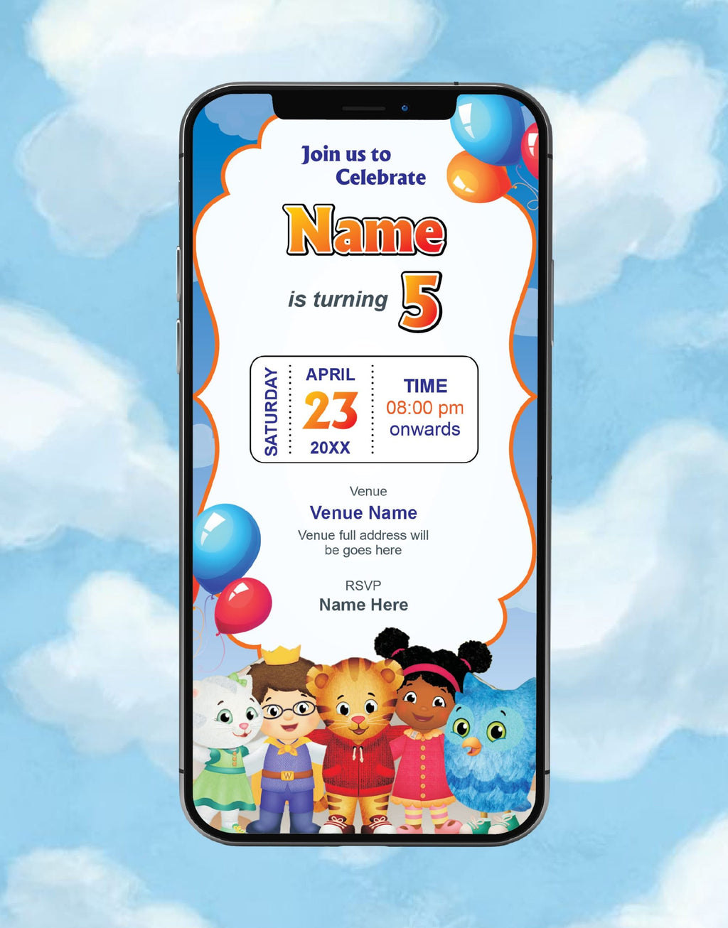 Daniel Tiger Birthday Invitation | Cartoon 5th Birthday E-Invite | IM ...