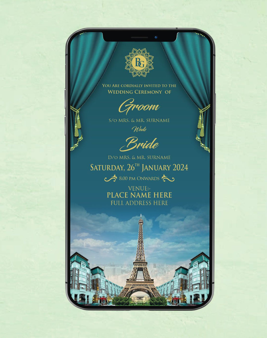 Destination Wedding Invitation | Paris Eiffel Tower Theme Wedding E-In ...