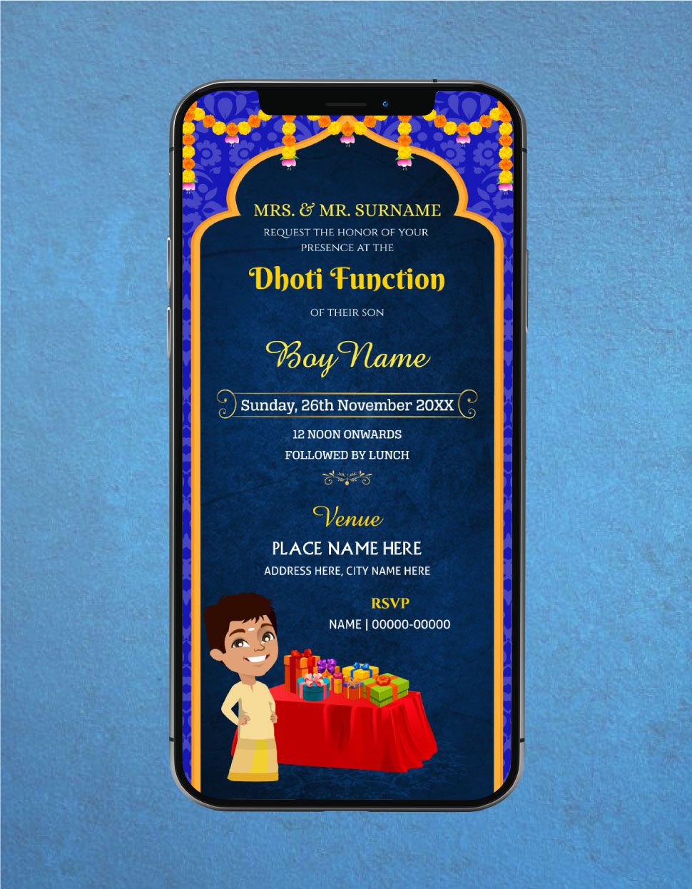 Dhoti Ceremony Invitation Card | Traditional South Indian Boy Function ...