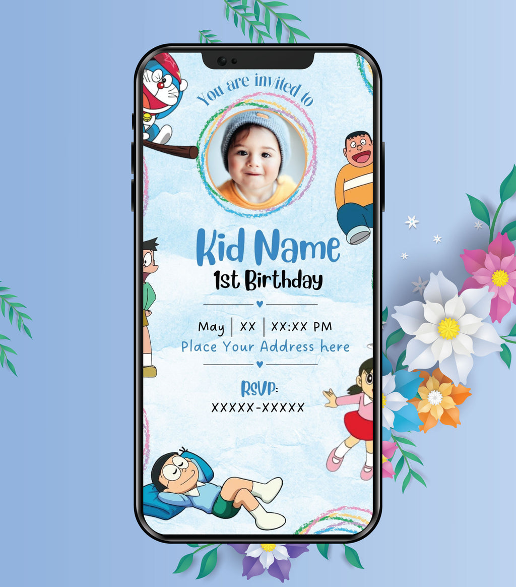 Doraemon Birthday Invitation Card | 1st Birthday Mobile E-Invite | IM ...