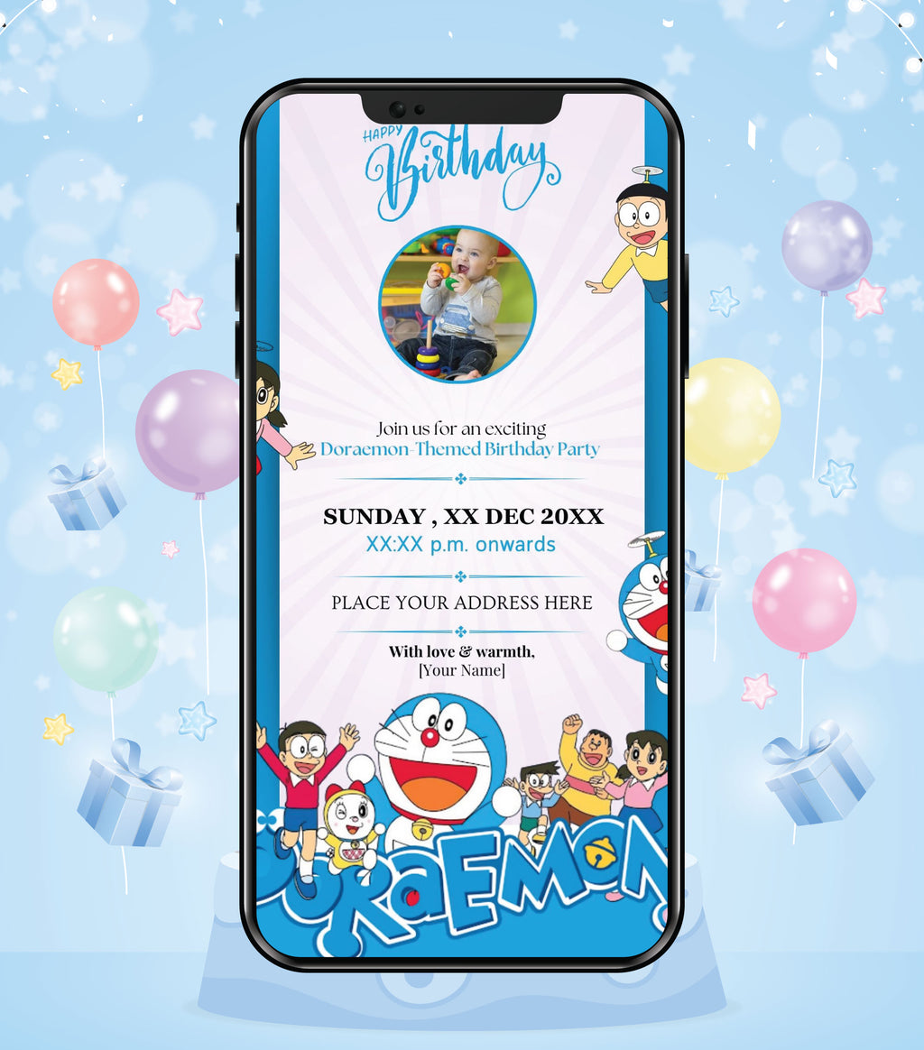 Doraemon Birthday Invitation Card | Fun Cartoon Theme Digital E-Invite ...