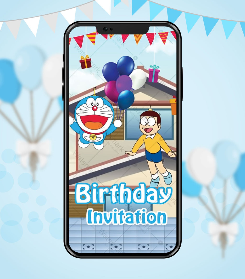 Doraemon Birthday Invitation Video | Cartoon Adventure Theme with Ball ...