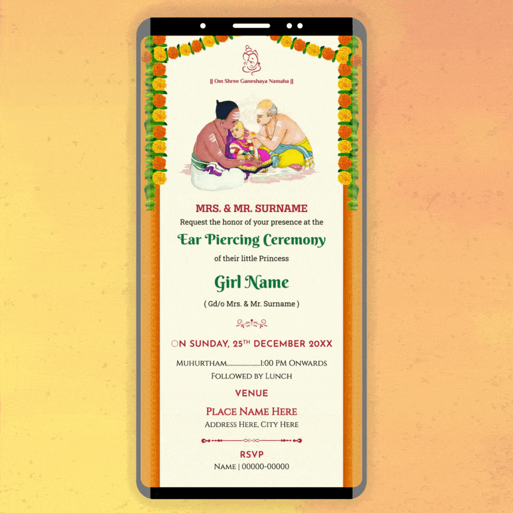 Ear Piercing Ceremony Invitation GIF Card | Traditional Baby Girl Them ...