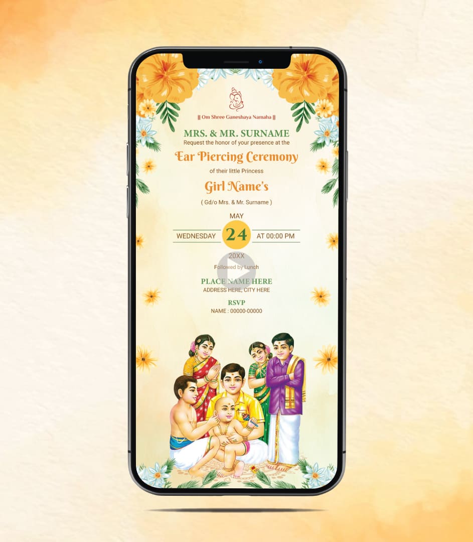 Ear Piercing Ceremony Invitation Video | South Indian Baby Girl E-Invi ...