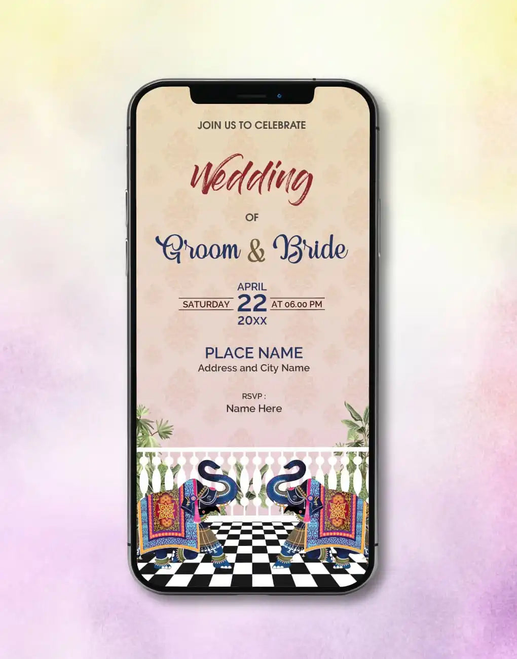 Elephant Wedding Invitation | Royal Mandap & Decorated Elephant Theme ...