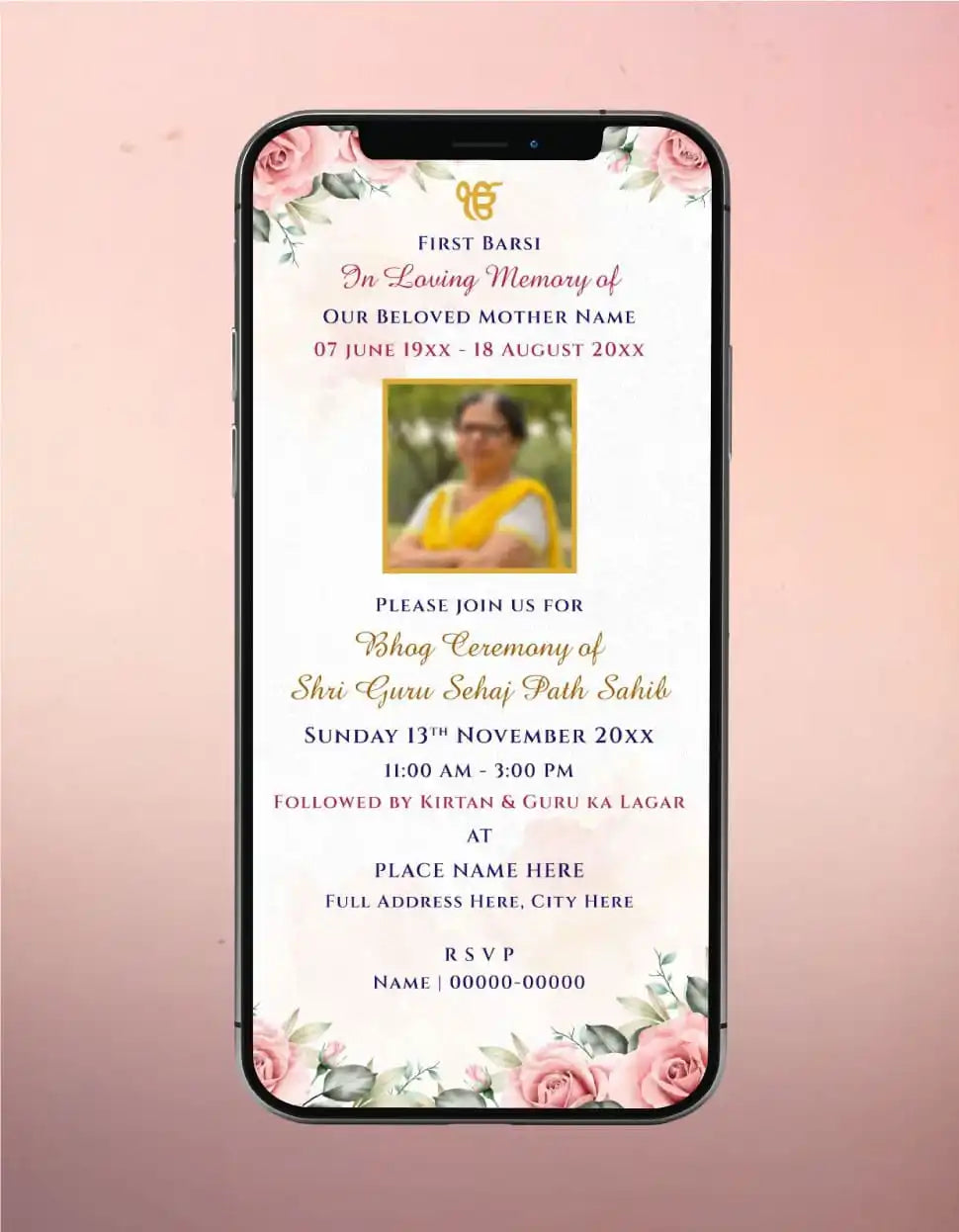 First Barsi Invitation Card | Elegant Bhog & Sehaj Path Sahib Memorial ...