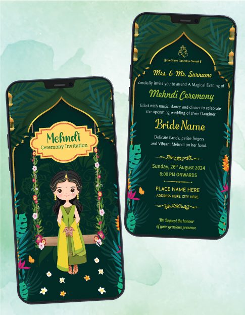 Mehndi Digital Invitation | Floral Green Garden E-Invite | W-244 ...