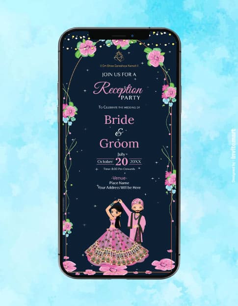 Floral Reception Invitation Card | Cartoon Couple Night Theme Shaadi E ...