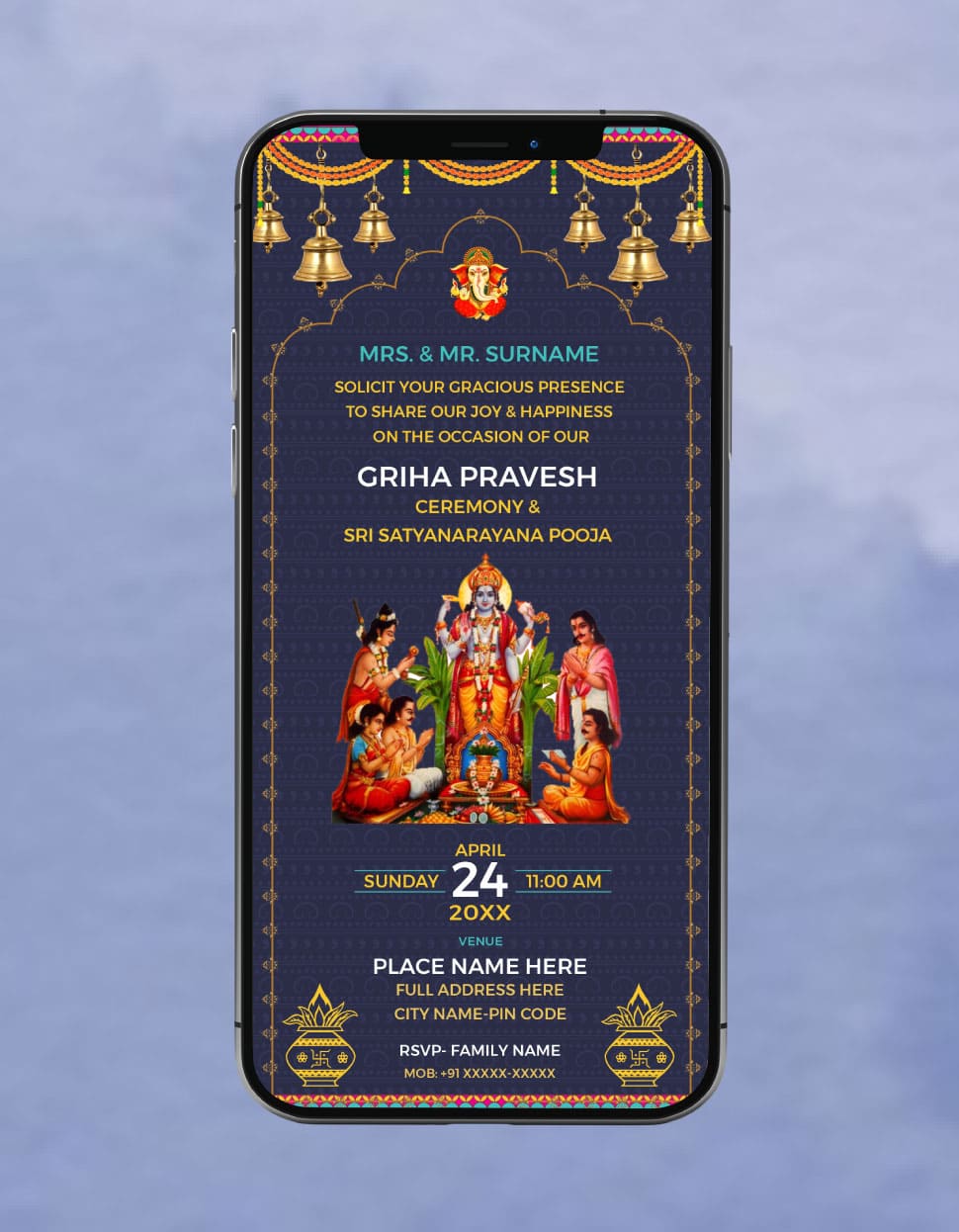 Griha Pravesh & Satyanarayan Puja Invitation Card | Traditional Housew ...
