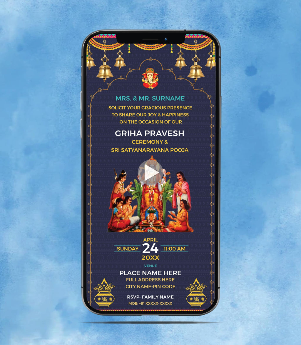 Griha Pravesh Invitation Video | Traditional Satyanarayan Pooja Theme ...