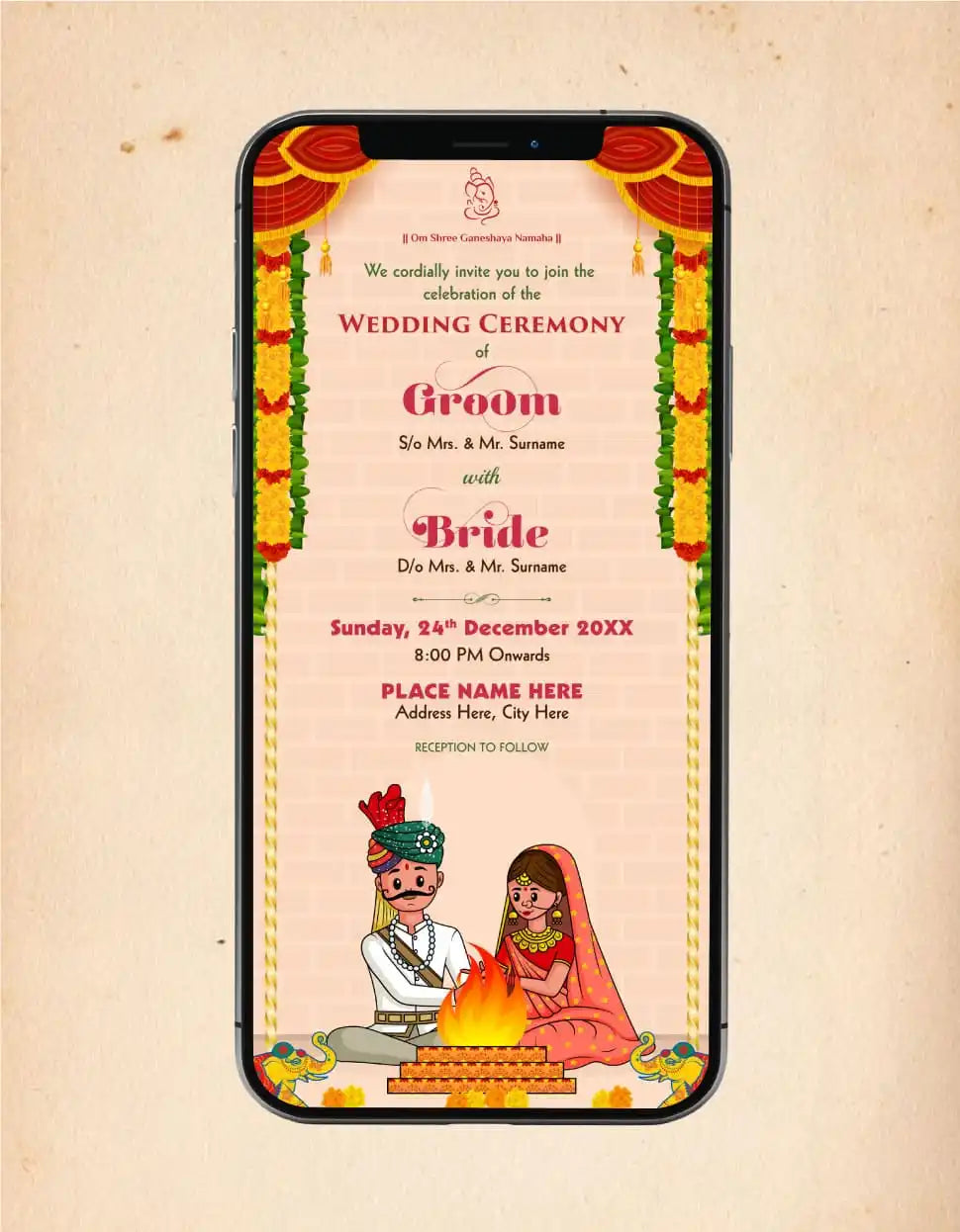 Gujarati Wedding Ceremony Invitation Card | Traditional Mandap Style E ...