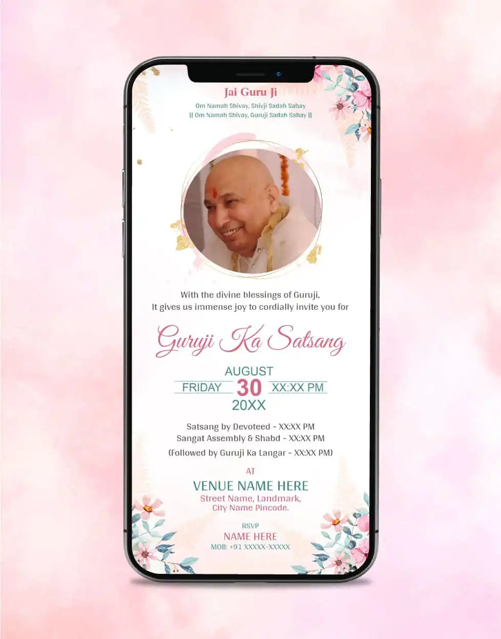Guruji Satsang Invitation Card | Elegant Floral Design for Spiritual G ...