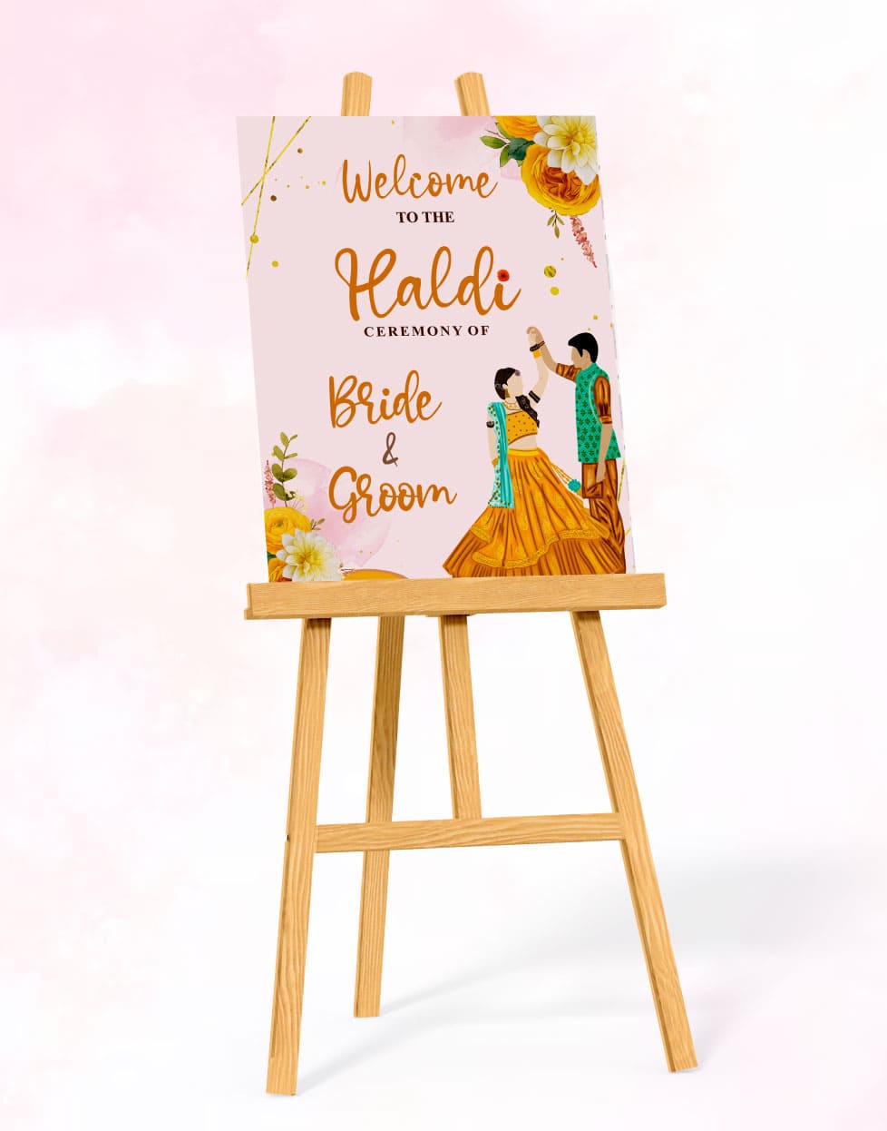 Haldi Function Signage Board Design | Floral Yellow Theme Bride & Groo ...