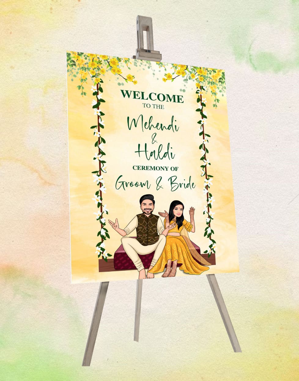 Haldi & Mehndi Signage Board | Couple Cartoon Welcome Poster | IM-2449 ...