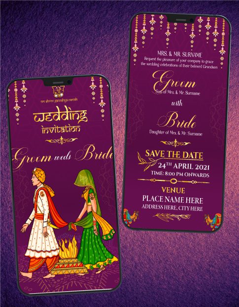 Hindu Wedding Invitation PDF | Royal Purple Phere Ritual Theme E-Invit ...