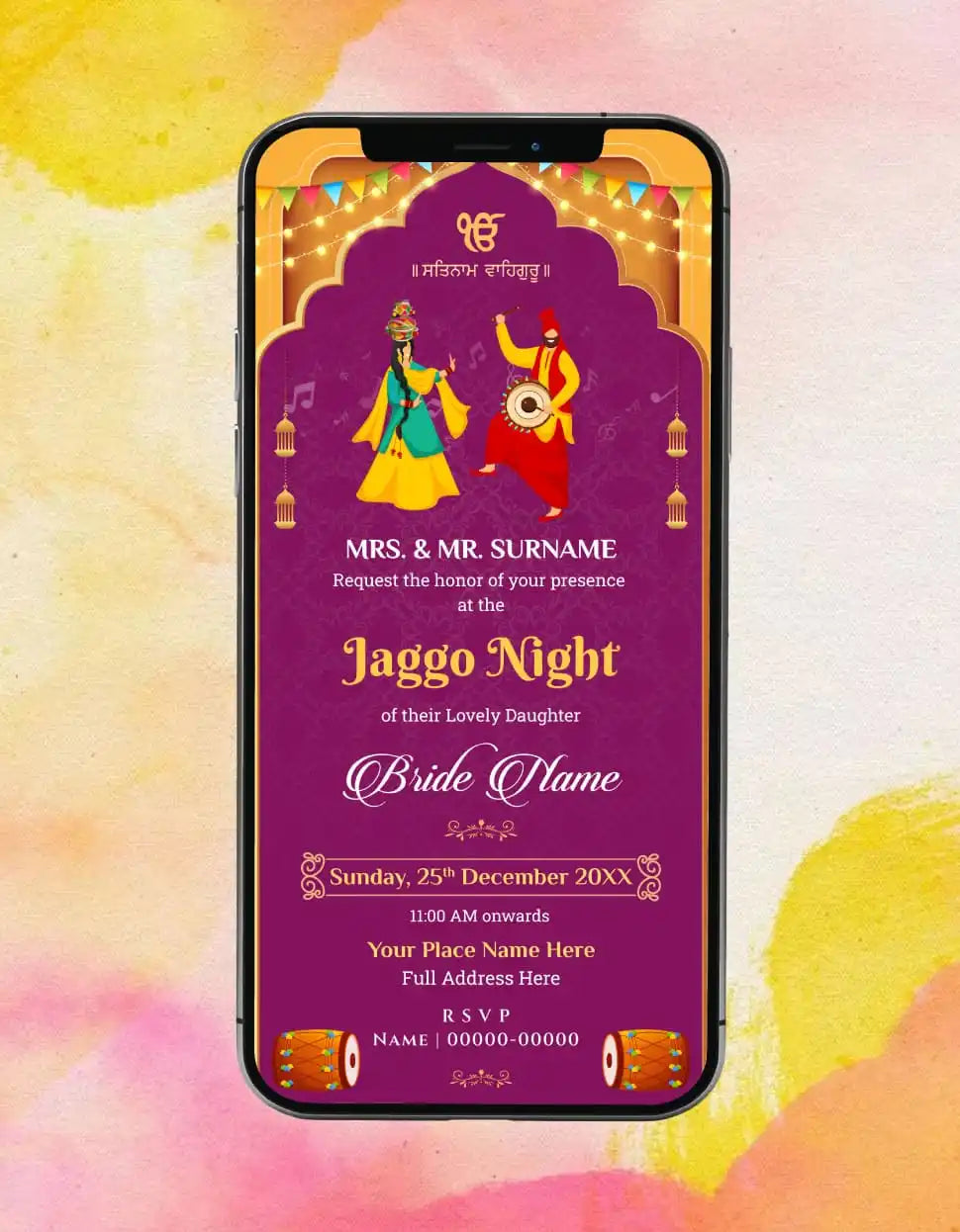 Jaggo Night Invitation | Traditional Punjabi Dhol & Dance Theme E-Invi ...