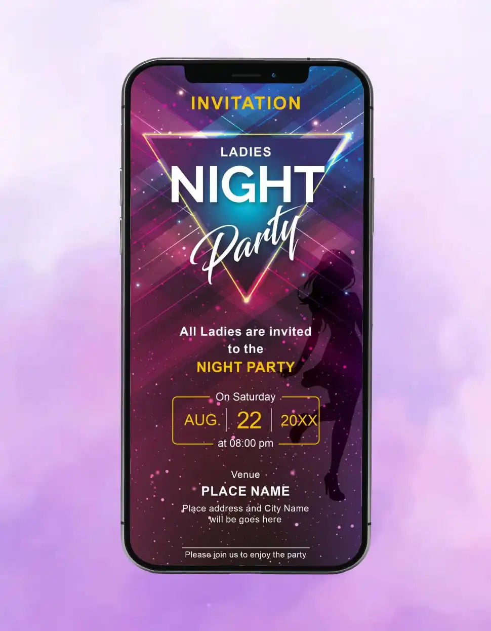 Ladies Night Party Invitation | Neon Glow Theme E-Card for Glam Evenin ...