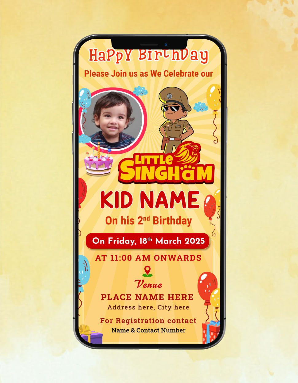 Little Singham Birthday Invitation | Action Hero Cartoon Theme 2nd Bir ...