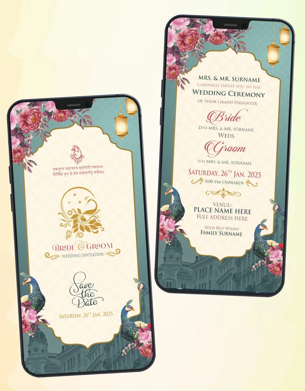 Logo Wedding Invitation | Royal Floral Peacock Theme E-Invite | W-353 ...