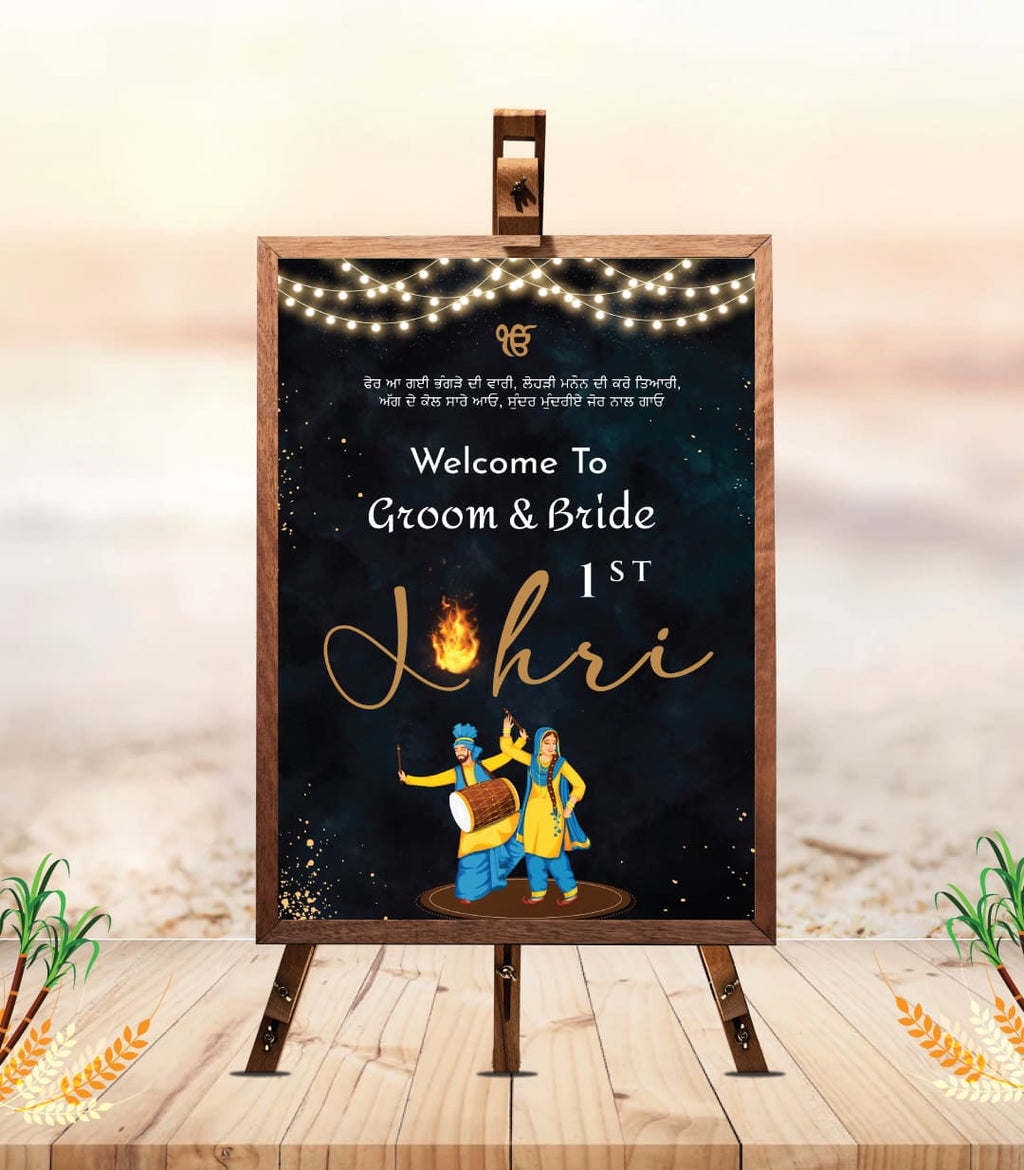 Lohri Party Welcome Signage Board | Punjabi Couple Theme Groom & Bride ...
