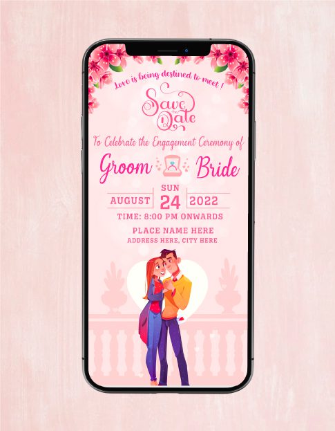 Loveable Engagement Invitation | Romantic Couple Cartoon Save The Date ...