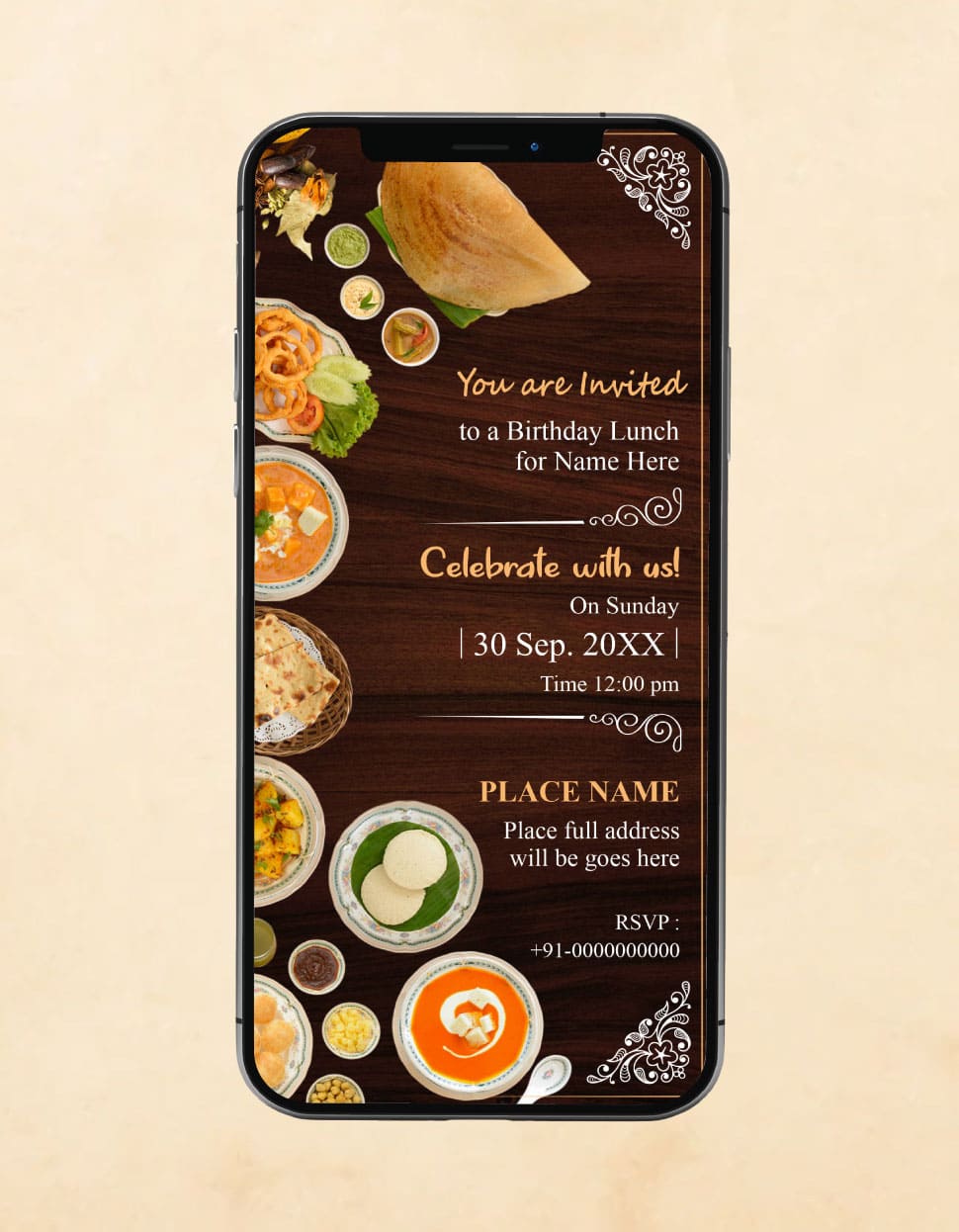Lunch Invitation Card | South Indian Thali Birthday Lunch Invite Templ ...