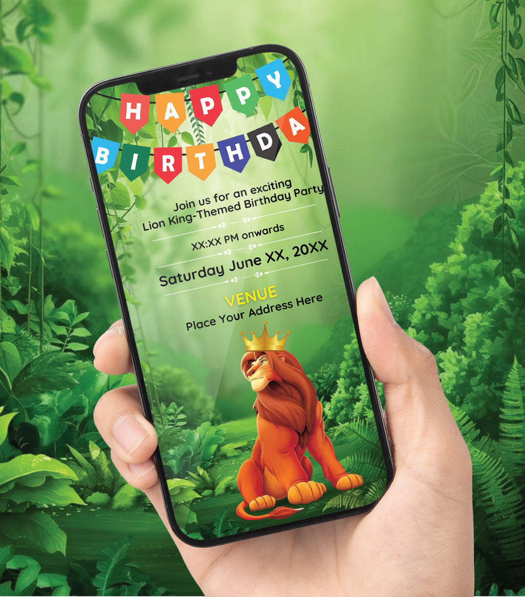 Majestic Lion King Birthday Invitation Card | Jungle Theme E-Invite ...