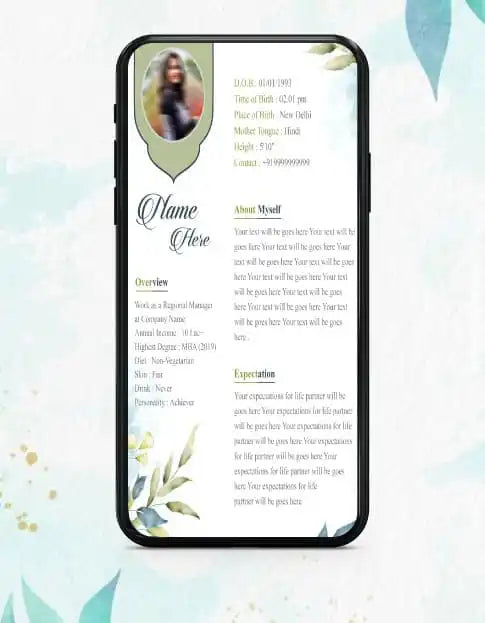 Marriage Biodata | Elegant Floral Design Matrimonial Profile | IM-2265 ...