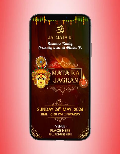 Mata Ka Jagran Invite eCard Online | Traditional Red Flame Design Spir ...