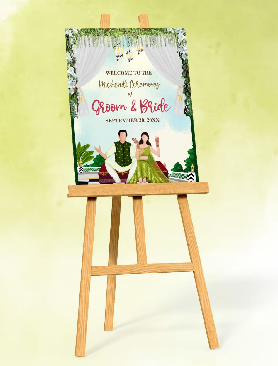 Mehendi Ceremony Sign Board Design | Garden Couple Welcome Poster | IM ...