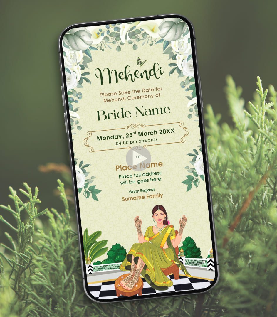 Mehendi Function Invitation Video | Green Floral Bride Theme | IM-2389 ...