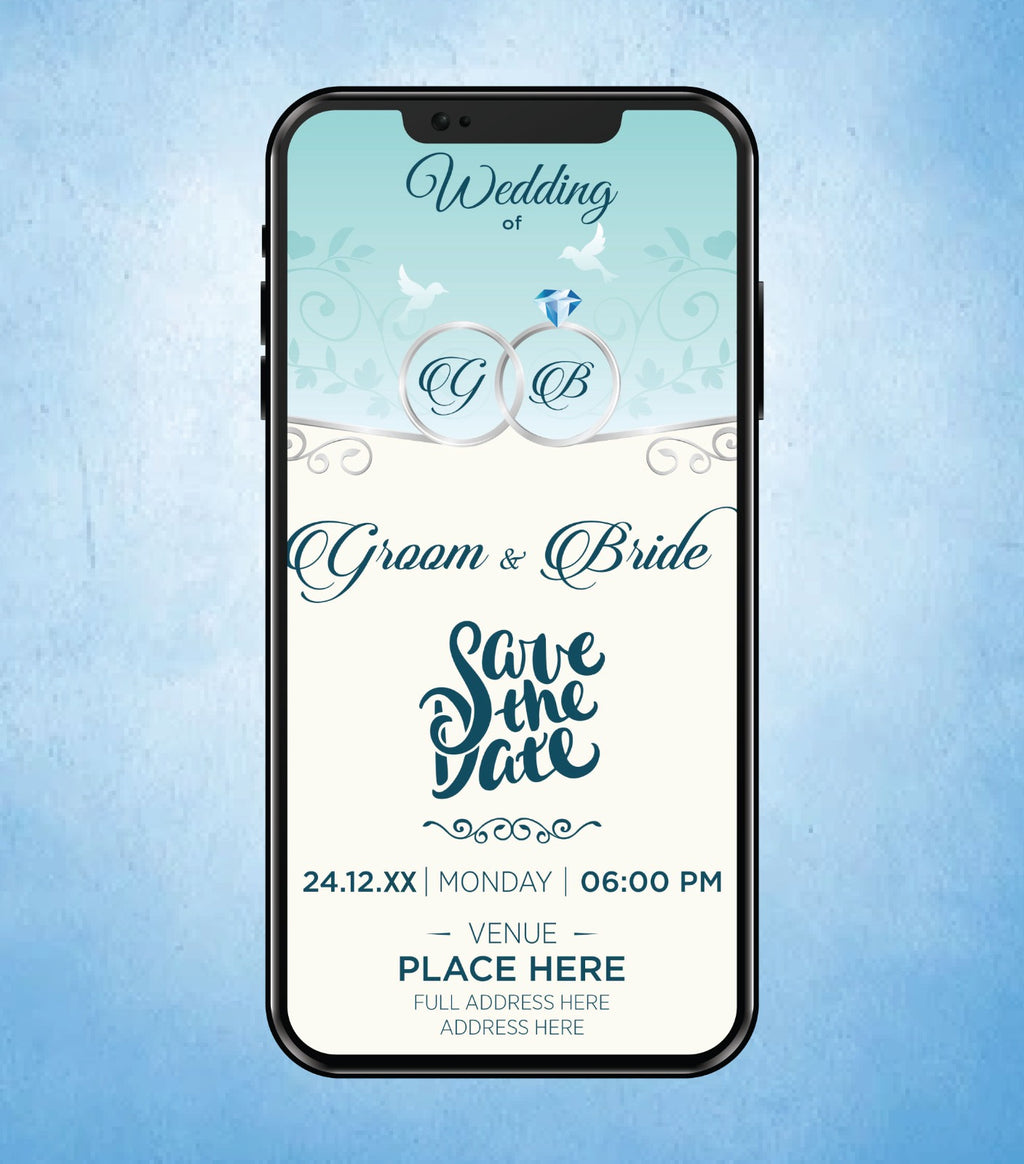 Modern Style Wedding Invitation eCard | Elegant Ring & Dove Save the D ...