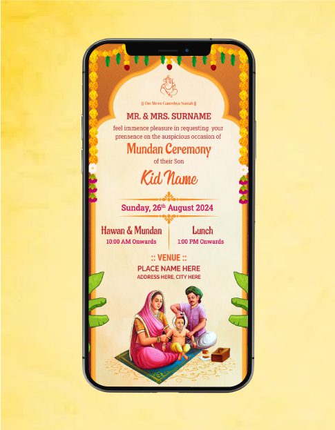 Mundan Ceremony Invitation Card | Traditional Family Ritual Scene with ...