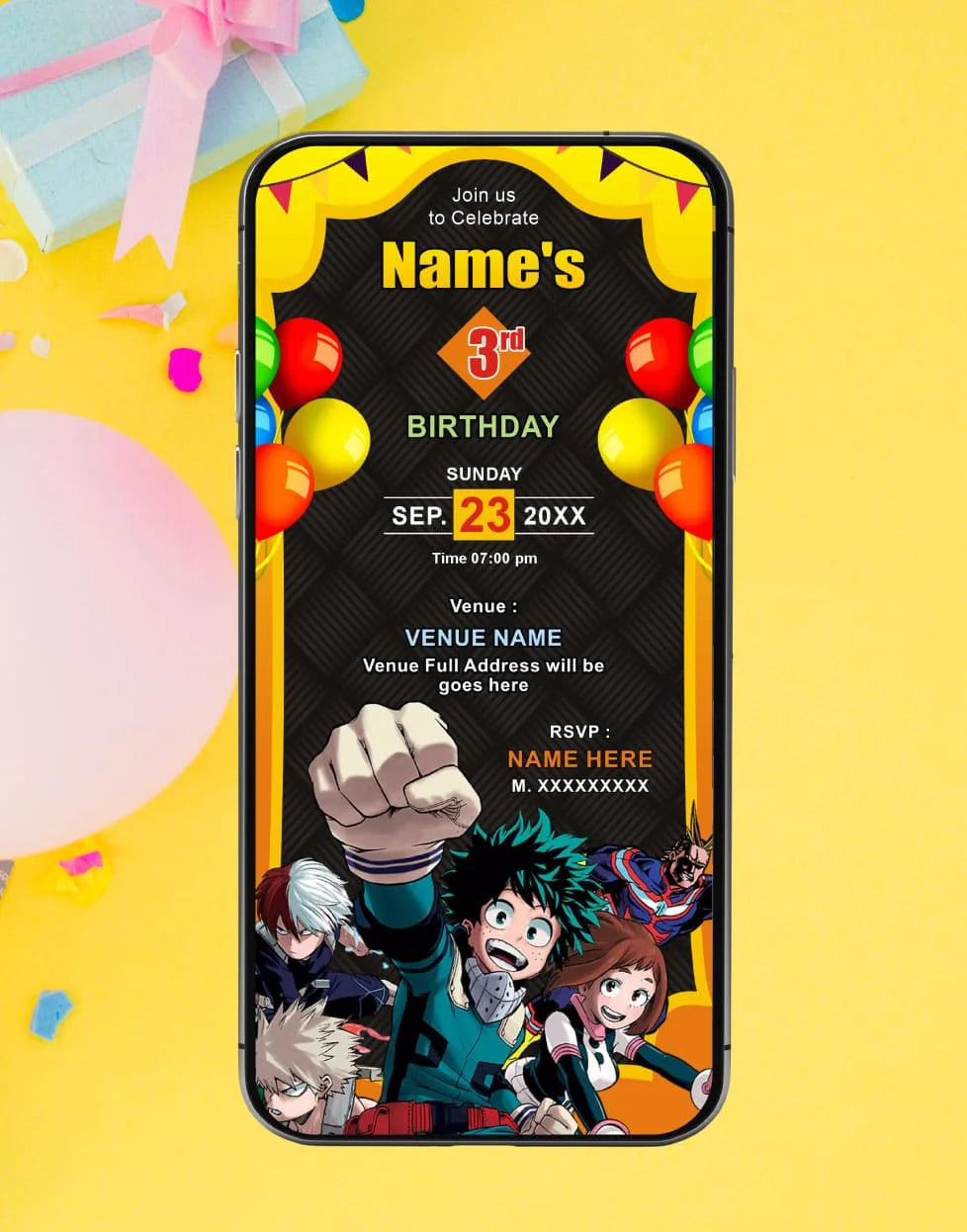 My Hero Academia Birthday Invitation Card | Anime Theme for Kids | IM ...
