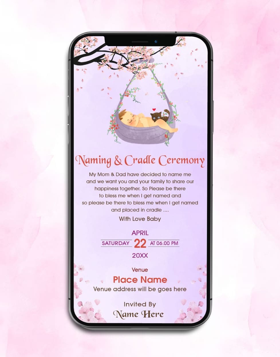 Naming & Cradle Ceremony Invitation Card | Baby Swing Theme | IM-2547 ...