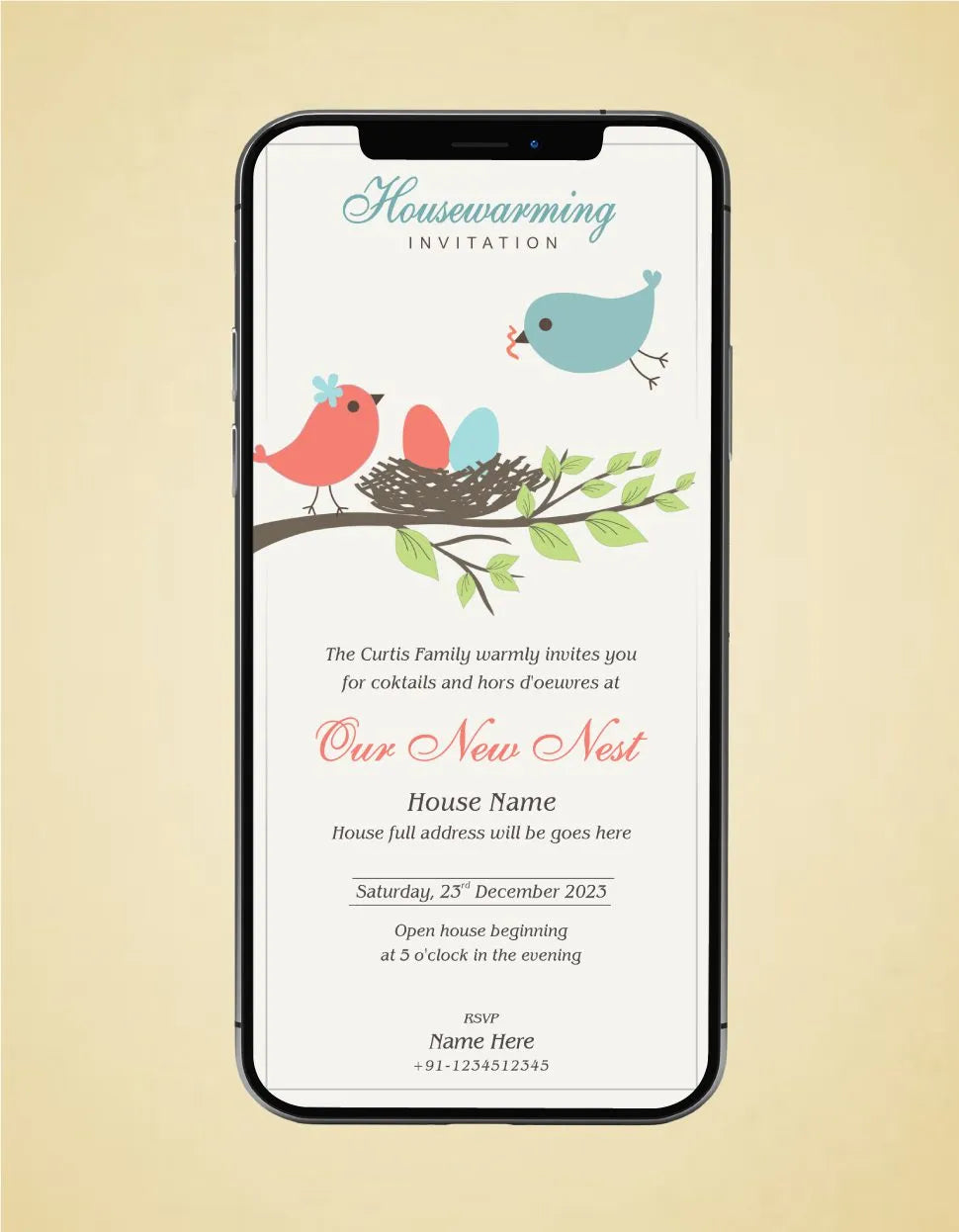 Nest – Housewarming Invitation Template | Cute Bird Family Theme | H-1 ...