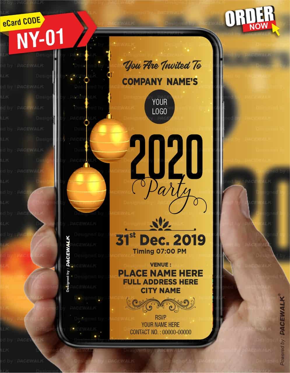 New Year Party Invitation Card | Elegant Gold Theme | NY-01 – InviteMart