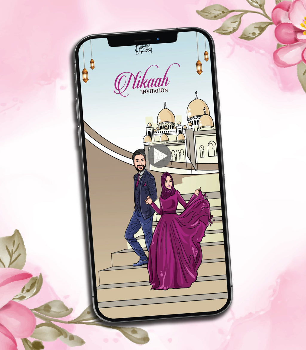 Nikah Ceremony Invitation Video Online | Muslim Wedding Caricature Inv ...