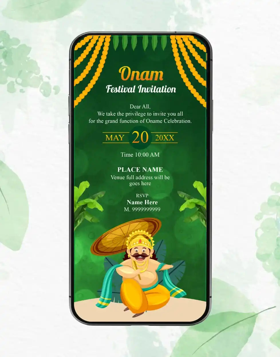Onam Invitation Card | King Mahabali & Floral Garland Theme | IM-2339 ...